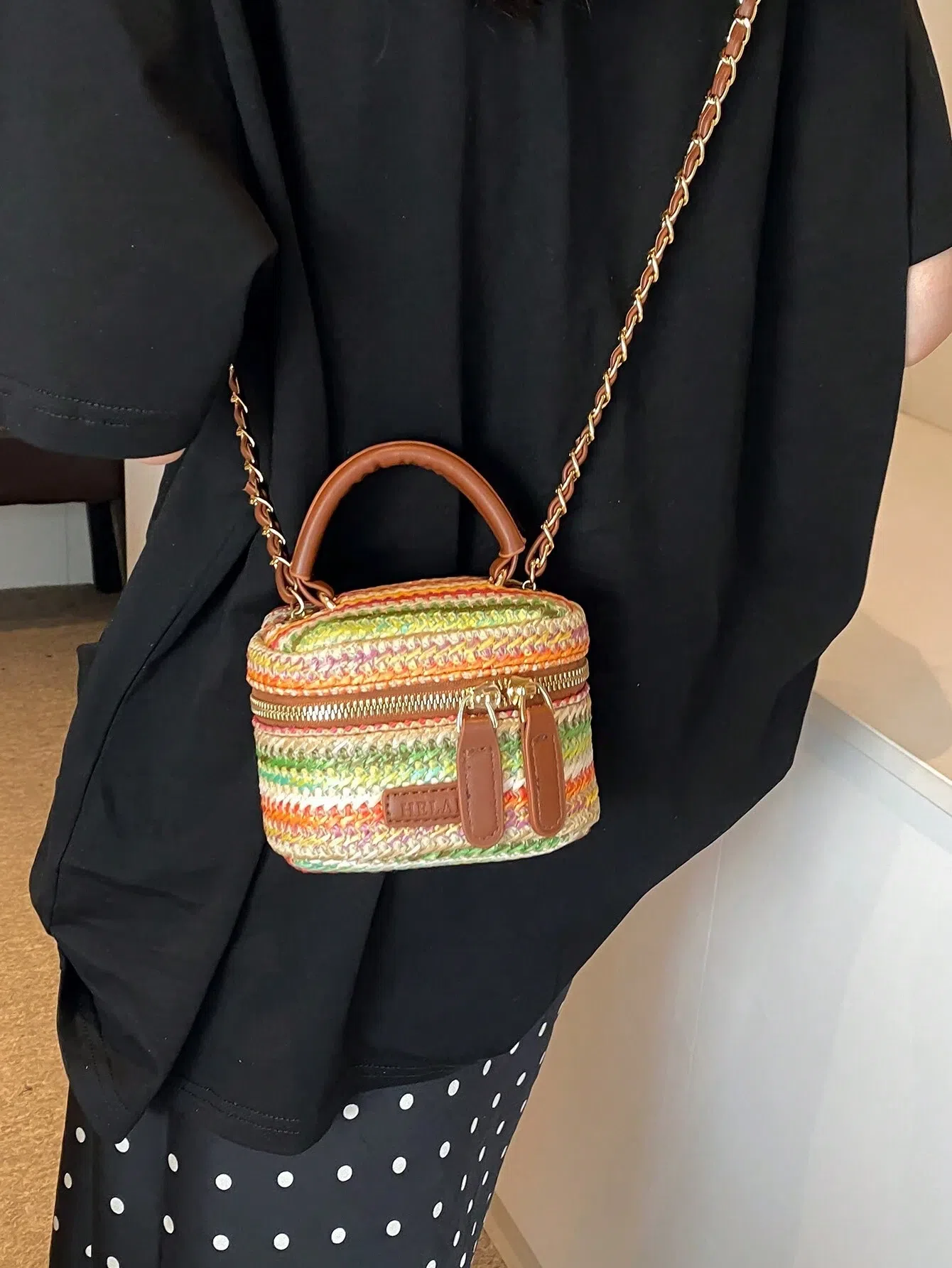 1pc Fashionable Mini Straw Crossbody Bag With Colorful Chain, Suitable ...